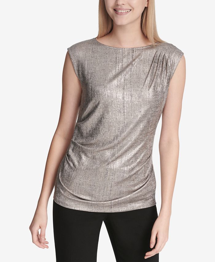 Calvin Klein Ruched Metallic Top - Macy's