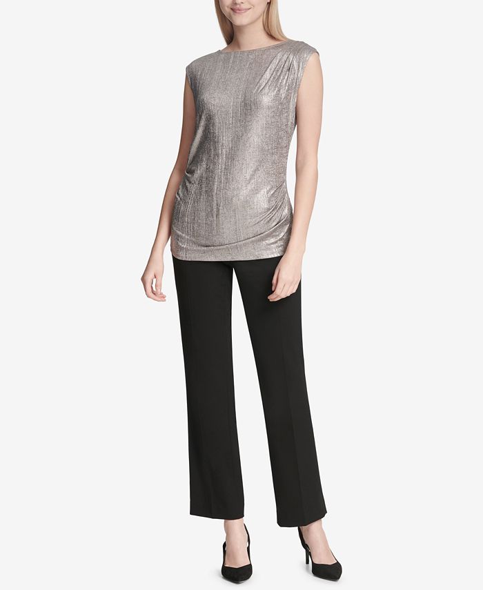 Calvin Klein Ruched Metallic Top - Macy's