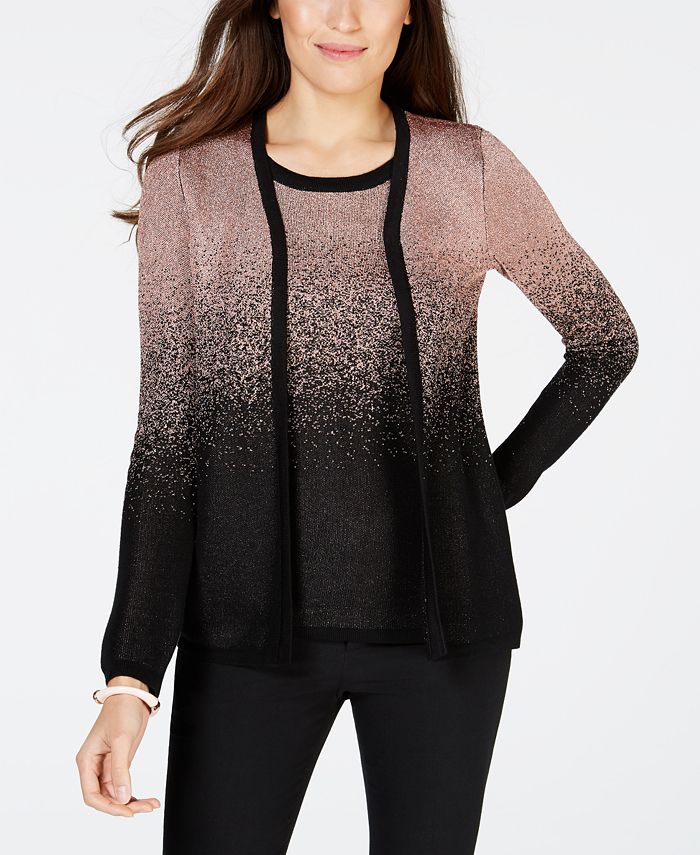 NY Collection Petite Layered-Look Ombré Cardigan - Macy's