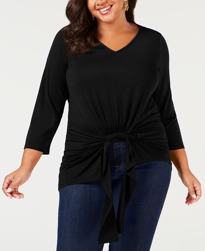 NY Collection Plus Size Gathered-Front Top - Macy's