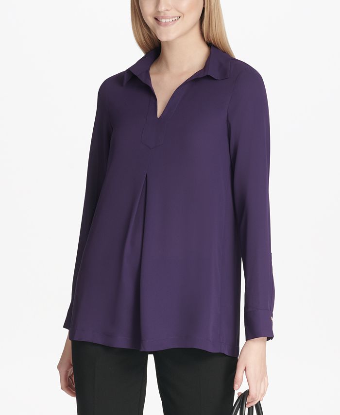 Calvin Klein Georgette Long-Sleeve Top - Macy's