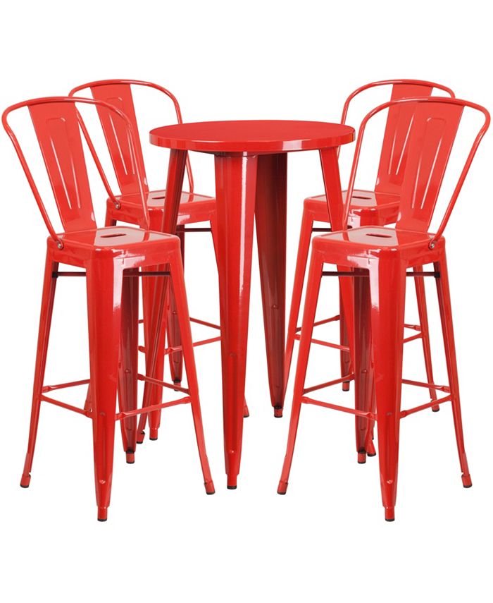 Flash Furniture 24'' Round Red Metal Indoor-Outdoor Bar Table Set With ...