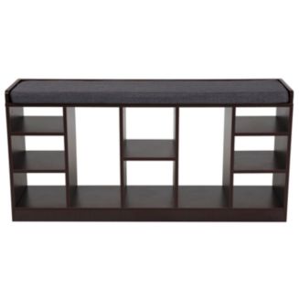 Turin Charcoal Wood Finish Storage Bench With Cushion - Macy's