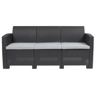Dark Gray Faux Rattan Sofa With All-Weather Light Gray Cushions - Macy's