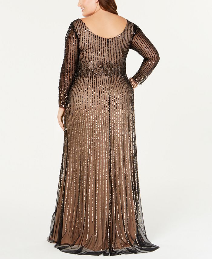 Adrianna Papell Plus Size Long-Sleeve Sequin Evening Gown - Macy's