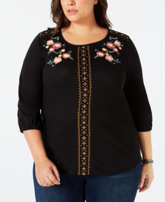 Style & Co Plus Size Embroidered Top, Created for Macy's - Macy's