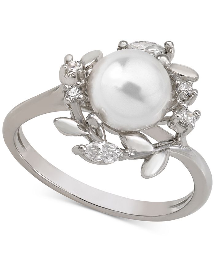Majorica Sterling Silver Cubic Zirconia & Imitation Pearl Ring - Macy's