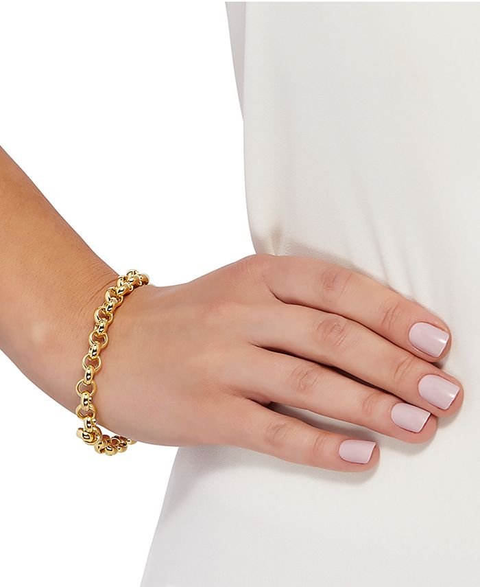 Italian Gold Round Rolo Link Bracelet in 14k Gold-Plated Sterling ...