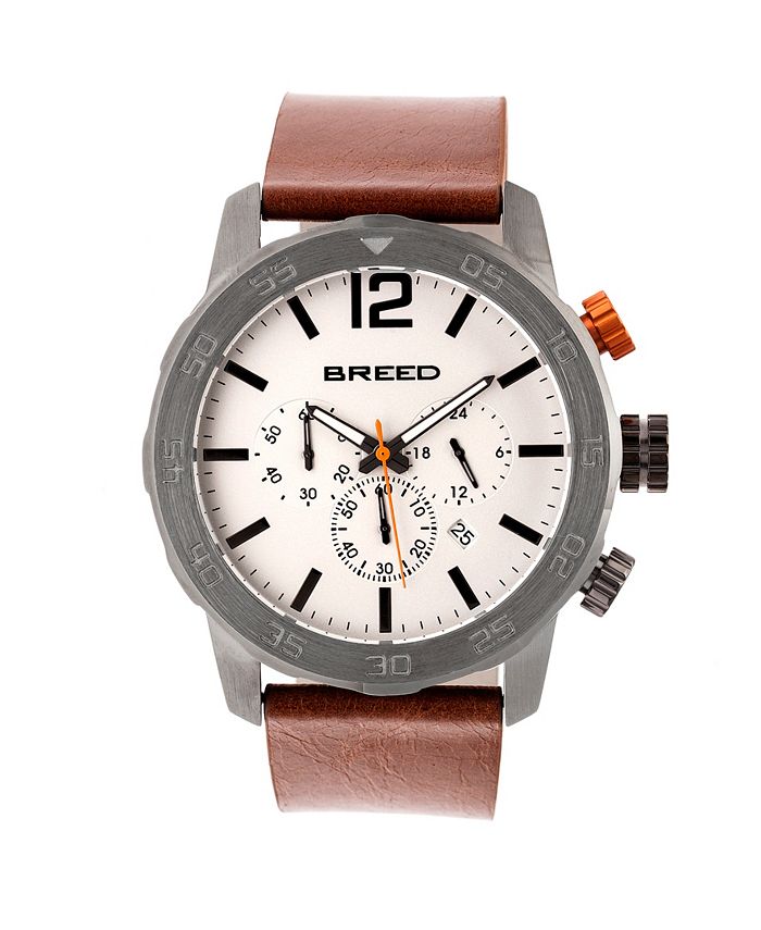 Breed Quartz Manuel Chronograph Gunmetal And Silver Genuine Leather ...