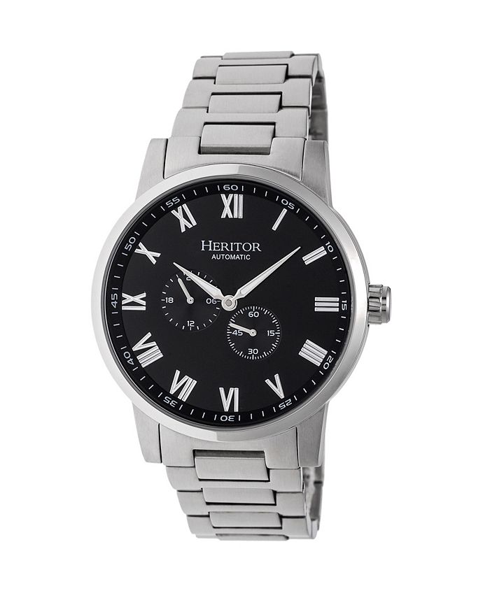Heritor Automatic Romulus Silver & Black Stainless Steel Watches 44mm ...