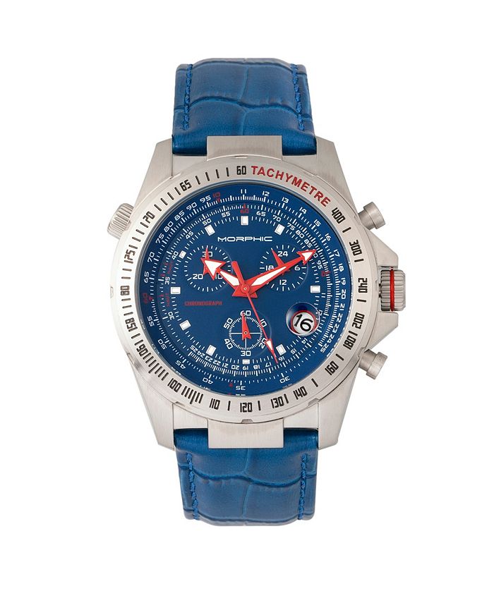 Morphic M36 Series, Silver Case Blue Leather Band Chronograph Watch ...