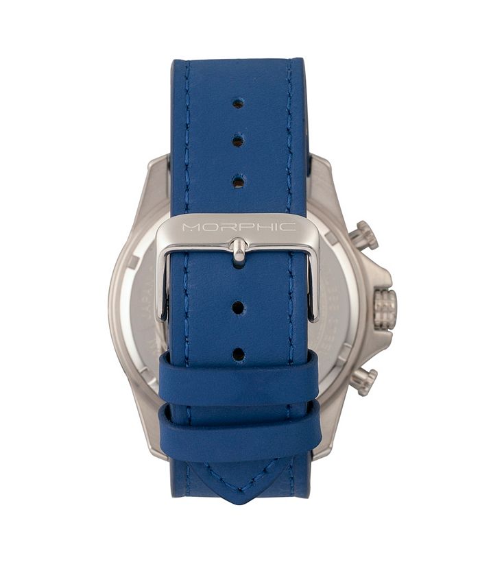 Morphic M57 Series, Silver Case, Blue Chronograph Leather Band Watch ...