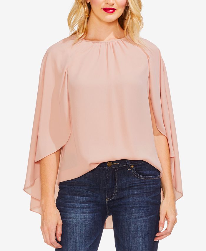Vince Camuto Gathered-Neck Cape-Overlay Top - Macy's
