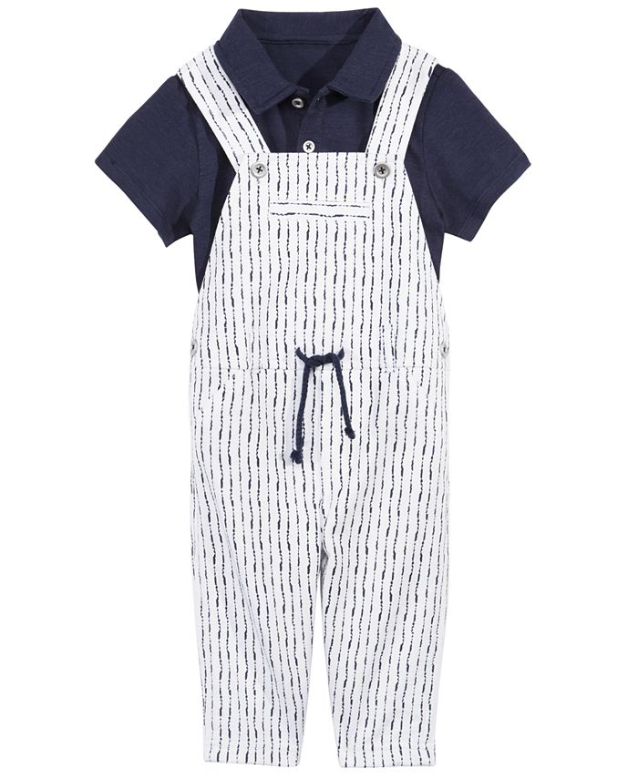 First Impressions Baby Boys 2-Pc. Shibori Striped Overalls & Polo Shirt Set, Created for Macy's ...