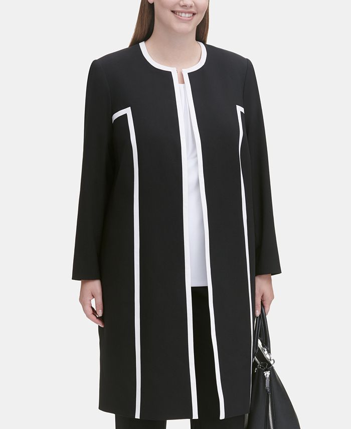 Calvin Klein Plus Size Piped Longline Jacket - Macy's