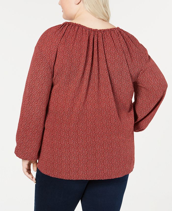 Michael Kors Plus Size Drawstring-Neck Top - Macy's