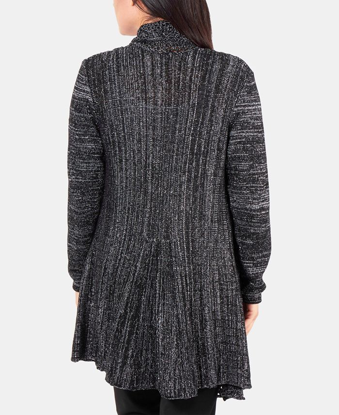 NY Collection Metallic Multi-Textured Shawl Collar Cardigan - Macy's