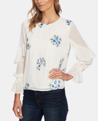 CeCe Flower-Embroidered Ruffle-Trim Blouse - Macy's