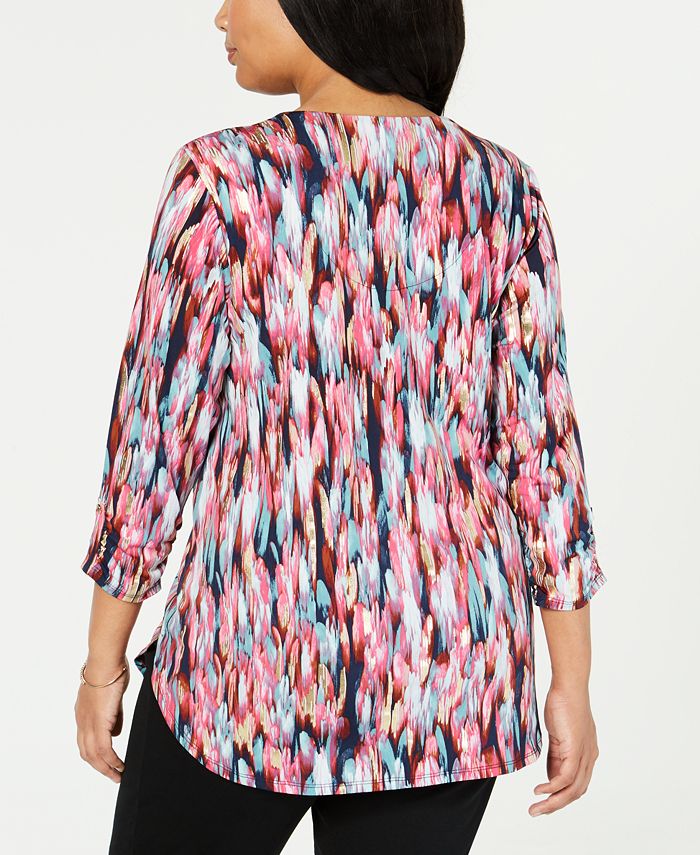 JM Collection Plus Size Print Zip Top, Created for Macy's & Reviews ...