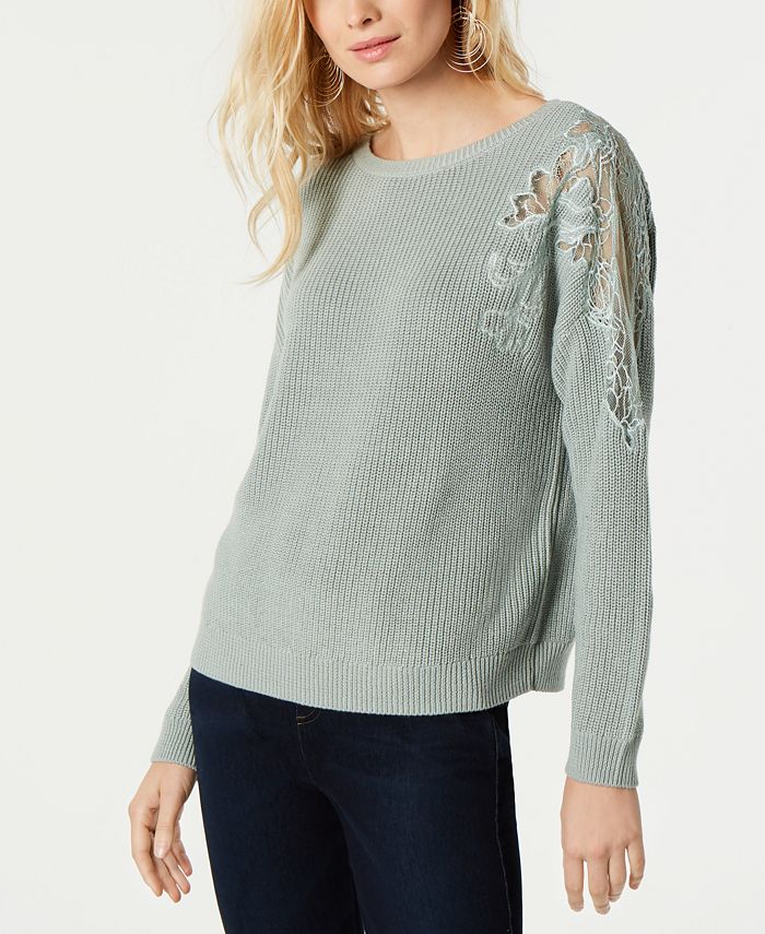 INC International Concepts I.N.C. Lace-Shoulder Sweater, Created for ...