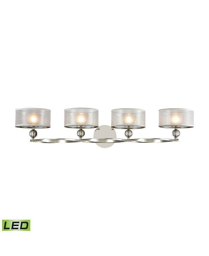 Macy's Corisande 4 Light Vanity in Polished Nickel with Silver Organza ...
