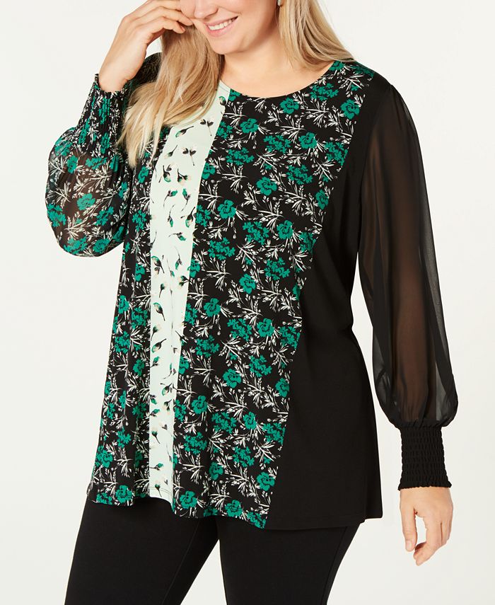 Alfani Plus Size Mixed-Print Tunic, Created for Macy's - Macy's