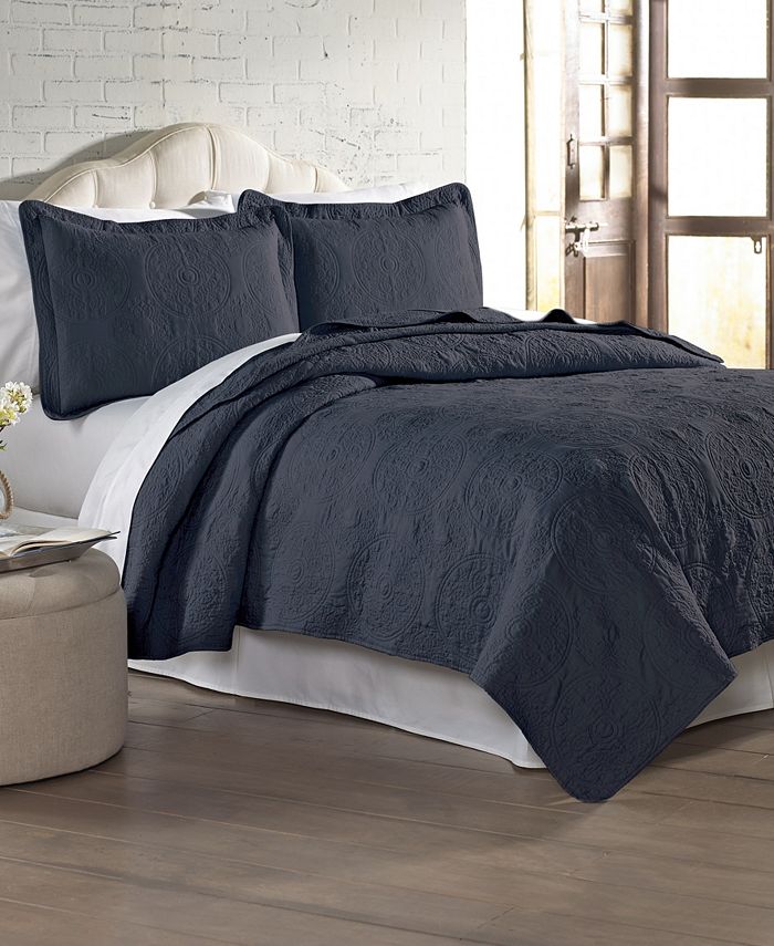 Modern Threads 3 Piece Solid Embroidered Quilt Sets Full Queen - Macy's
