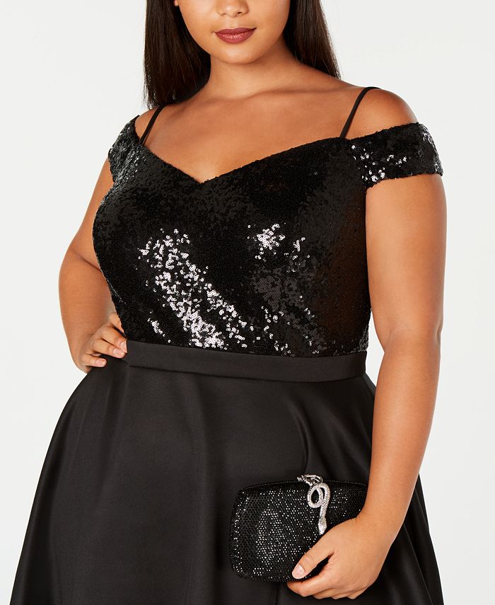 Morgan & Company Plus Size Sequined Off-The-Shoulder Dress - Macy's