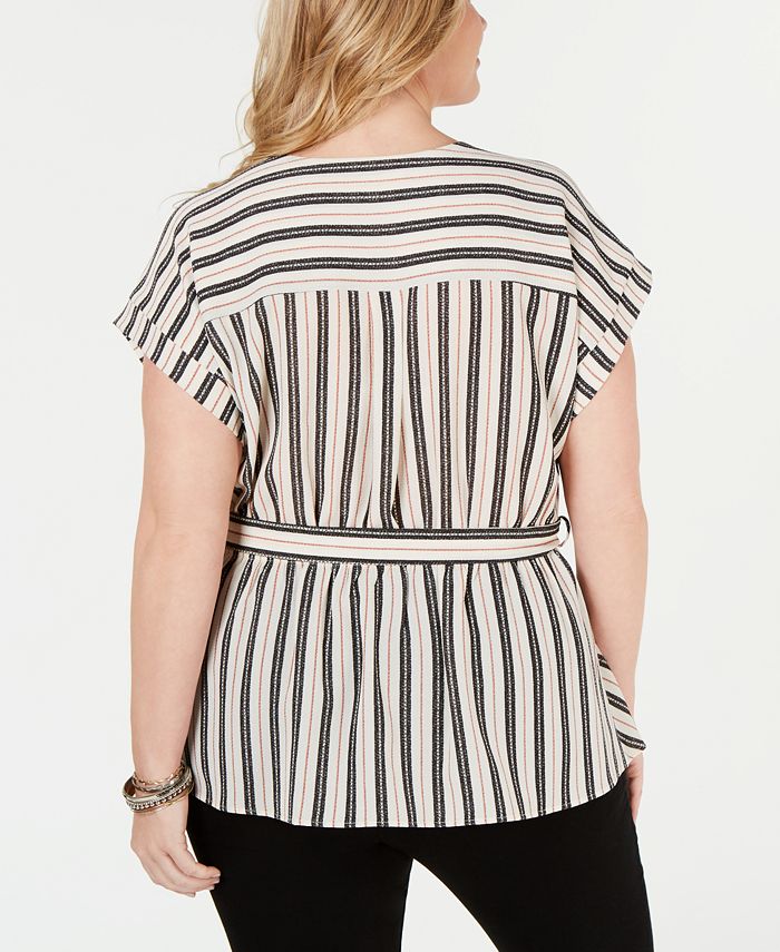 Monteau Trendy Plus Size Striped Faux-Wrap Top - Macy's