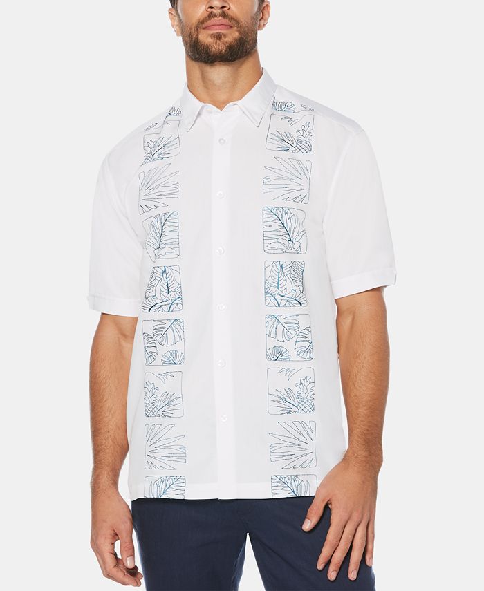 Cubavera Men's Embroidered Leaf Panel Short-Sleeve Shirt - Macy's