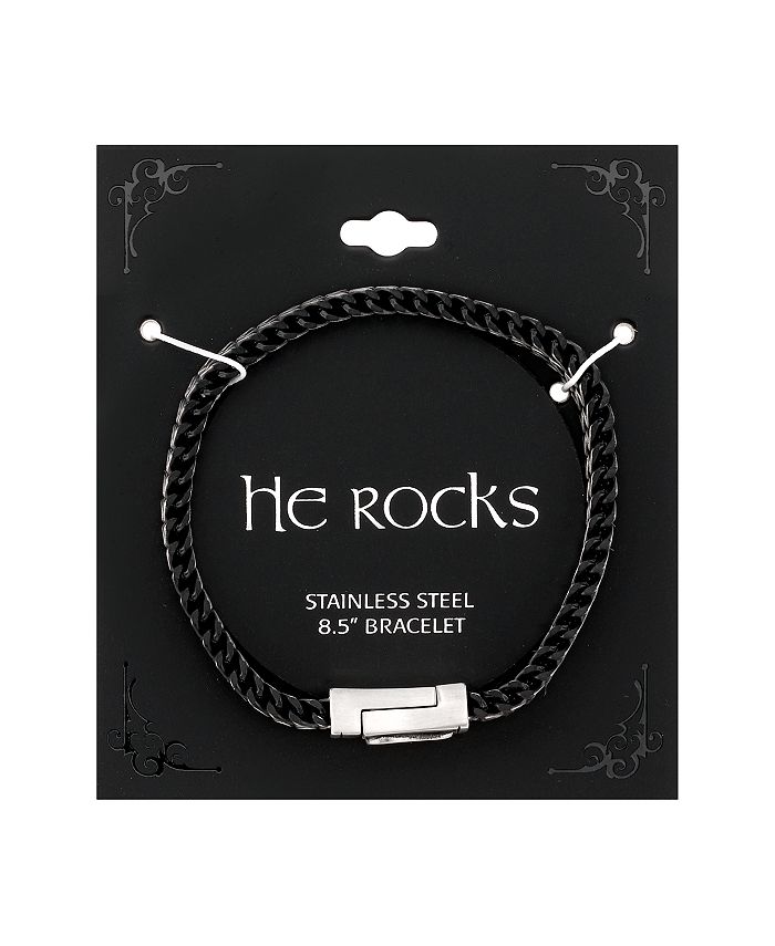 He Rocks Chain Bracelet with Wing Clasp in Stainless Steel, 8.5" - Macy's
