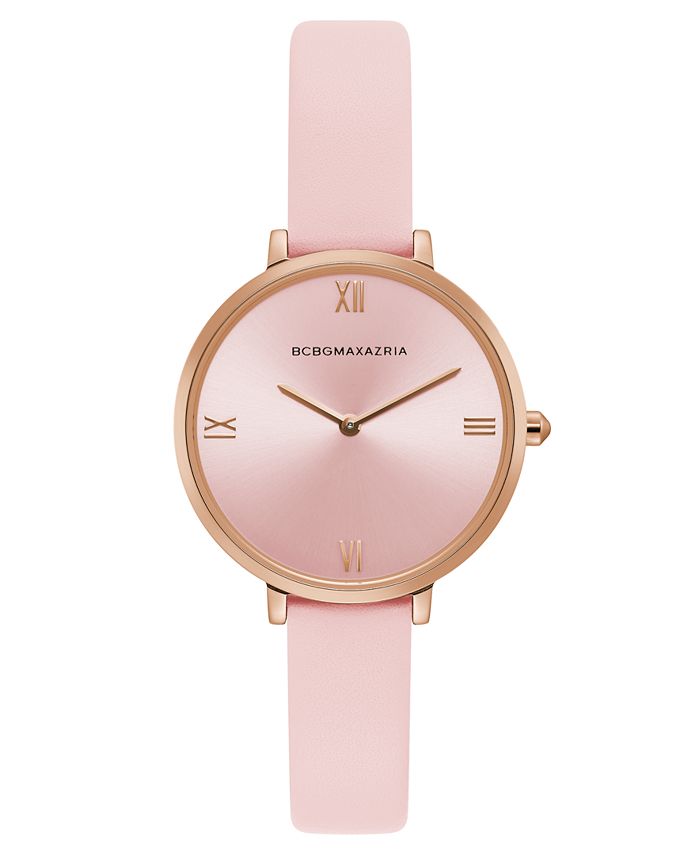 BCBGMAXAZRIA Ladies Pink Strap Watch with Rose Gold Dial, 34mm - Macy's