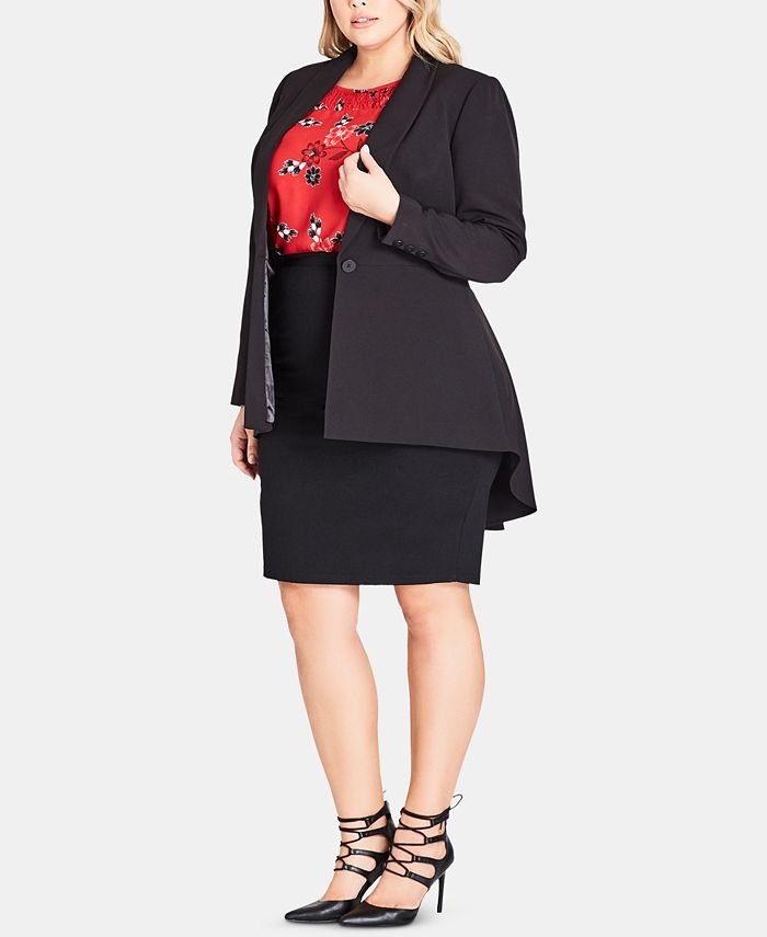 City Chic Trendy Plus Size Pleated Tail-Coat Topper Jacket - Macy's