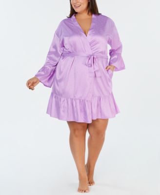 INC International Concepts I.N.C. Plus Size Satin Jacquard Flounce Wrap Robe, Created for Macy's ...