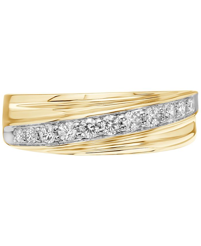 Macy's Men's Diamond Diagonal Band (1/2 ct. t.w.) in 10k Gold - Macy's