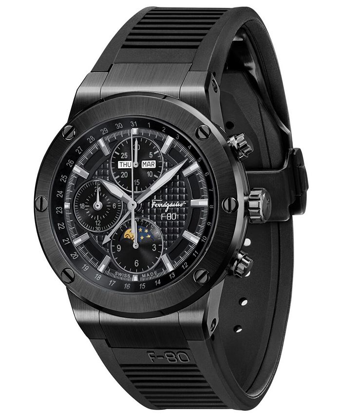 Ferragamo Men's Swiss Automatic Chronograph F-80 Black Rubber Strap ...