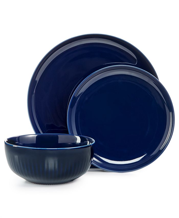 Hotel Collection Modern Porcelain Navy 12-Pc. Dinnerware set, Service ...