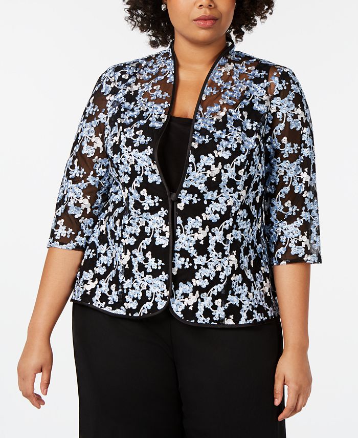 Alex Evenings Plus Size Floral Embroidered Jacket & Shell - Macy's