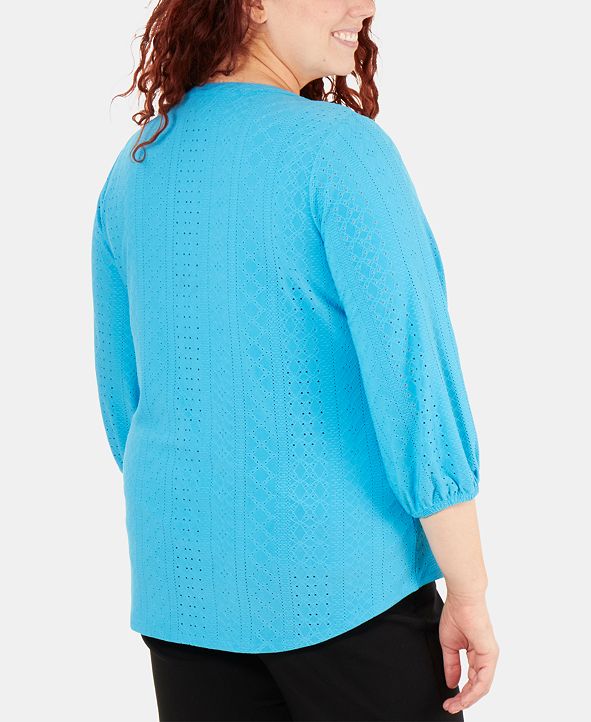 NY Collection Plus Size Embroidered Balloon-Sleeve Top & Reviews - Tops ...