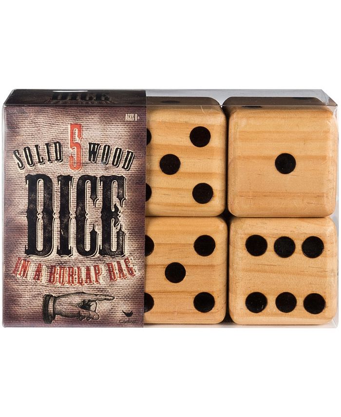 Cardinal Games 5 Giant Solid Wood Dice in a Burlap Bag - Macy's