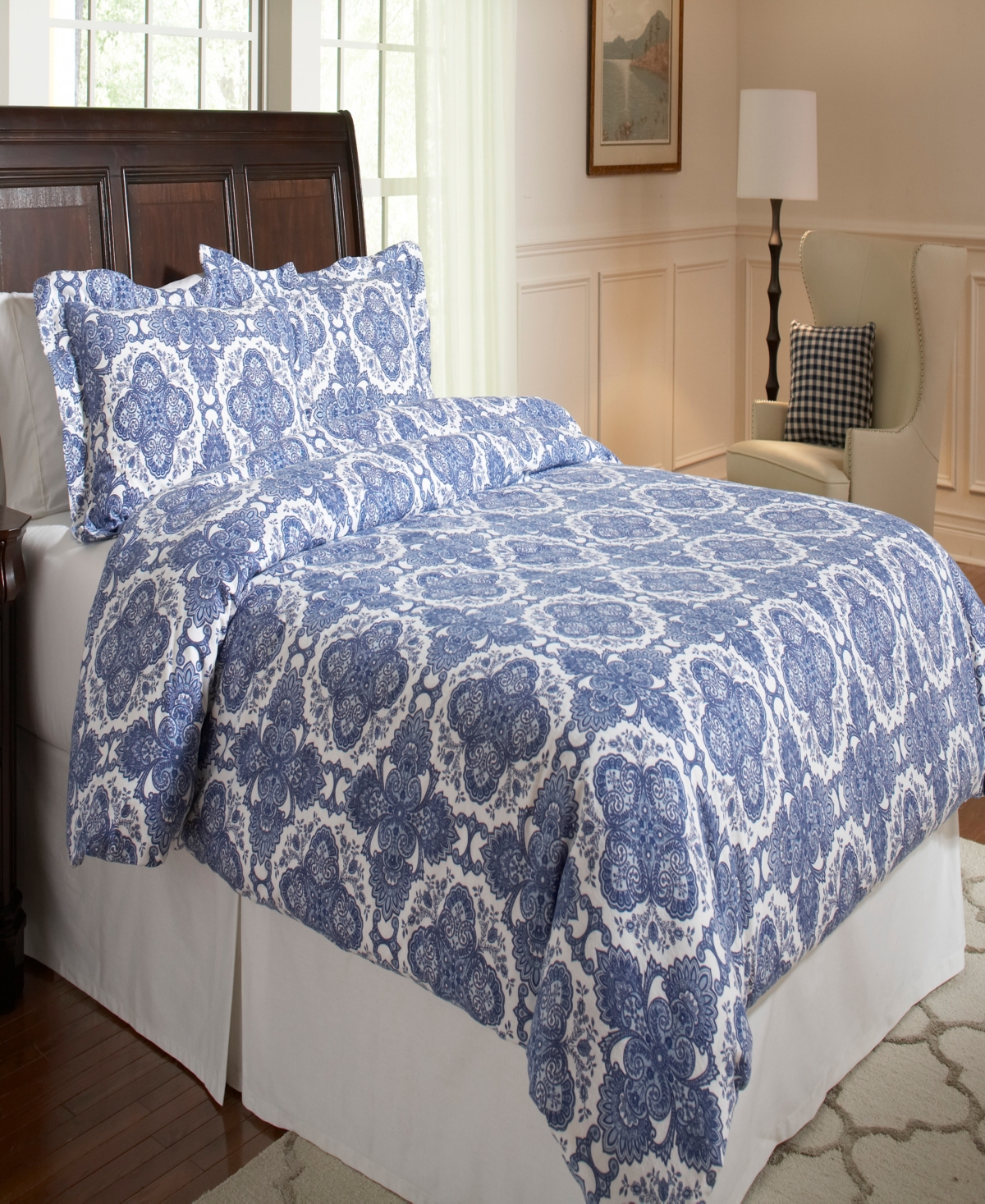 Click here for Pointehaven Alpine Blue Print Luxury Size Cotton F... prices