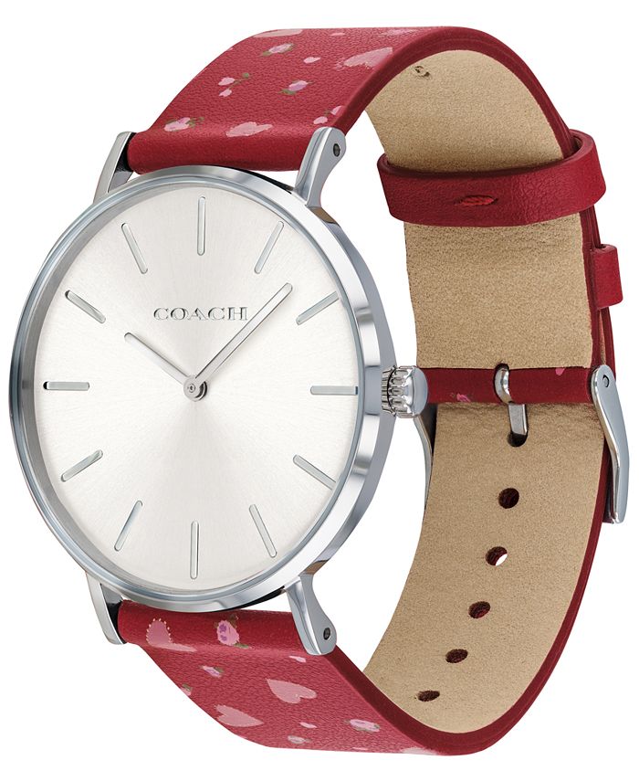 COACH Women's Perry Red Leather Printed Strap Watch 36mm Created for ...