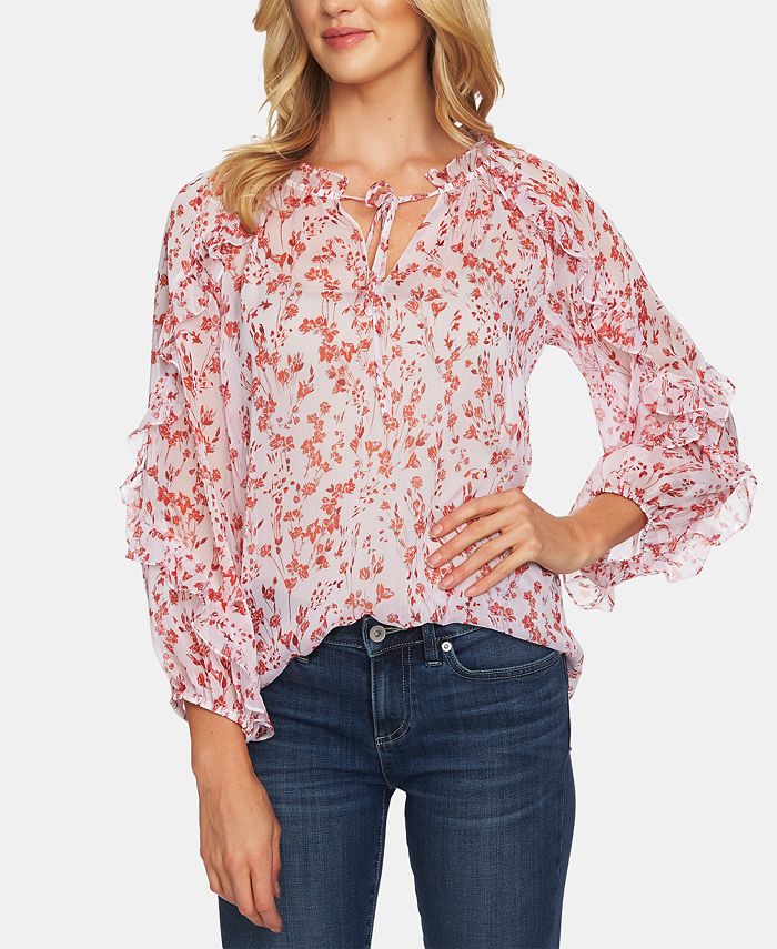 CeCe Floral-Print Ruffled Top - Macy's
