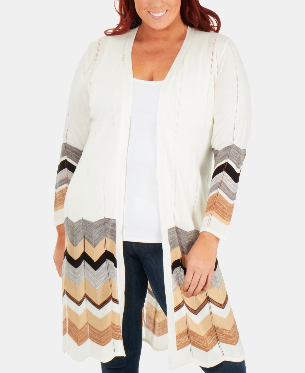 Click here for Ny Collection Plus Size Chevron-Striped Duster Car... prices