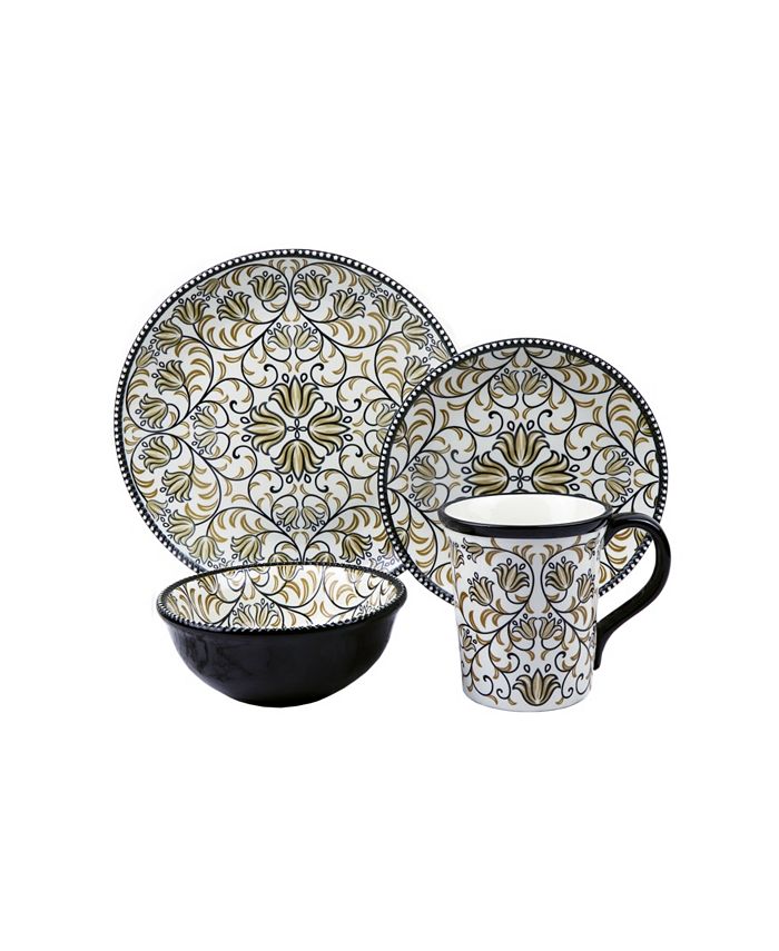 Lorren Home Trends Bimini Collection 16 Piece Beaded Stoneware Set - Macy's