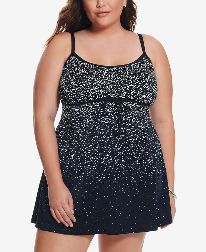 Swim Solutions Plus Size Printed Empire Waist Swimdress Created For