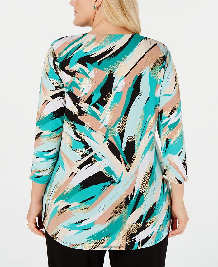 JM Collection Plus Size Metallic-Print Top, Created for Macy's - Macy's