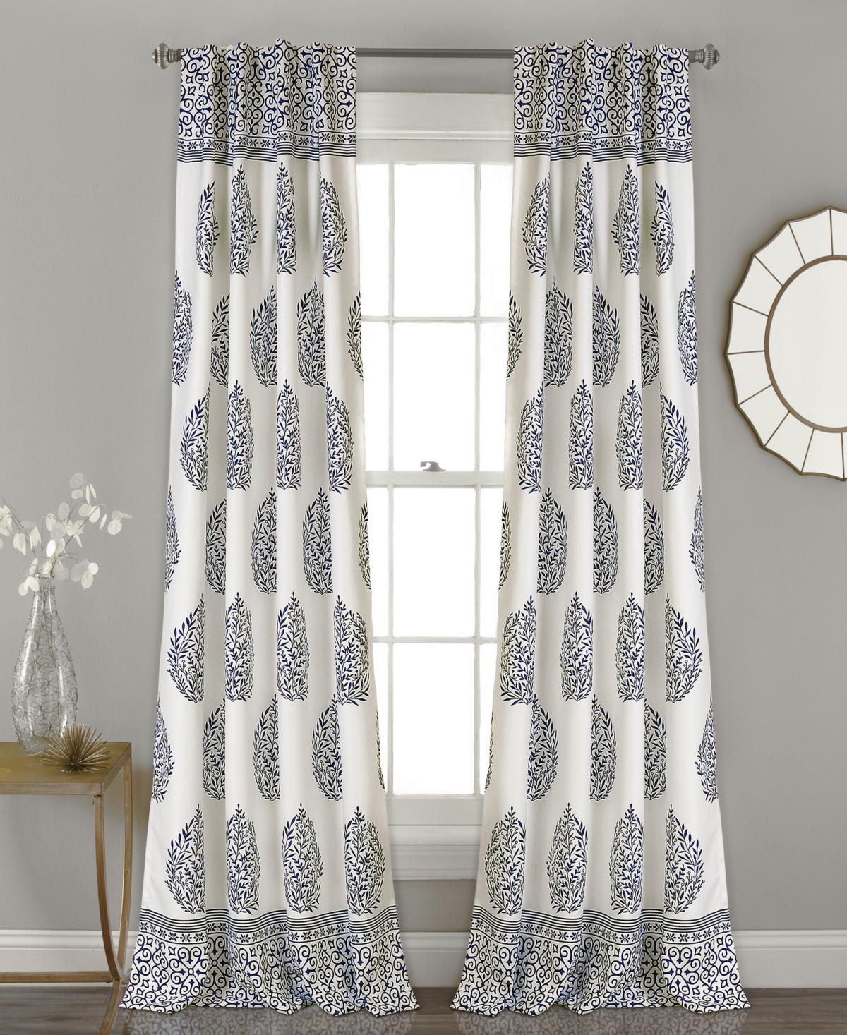 Click here for Teardrop Leaf 52 x 84 Curtain Set - Navy prices