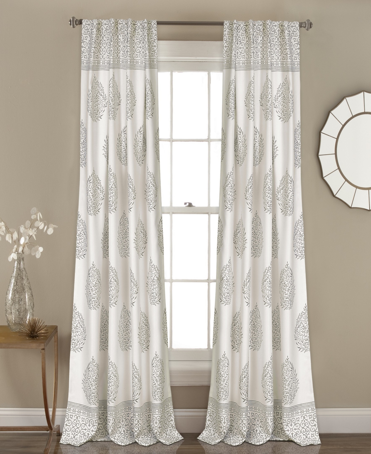 Click here for Teardrop Leaf 52 x 95 Curtain Set - Grey prices