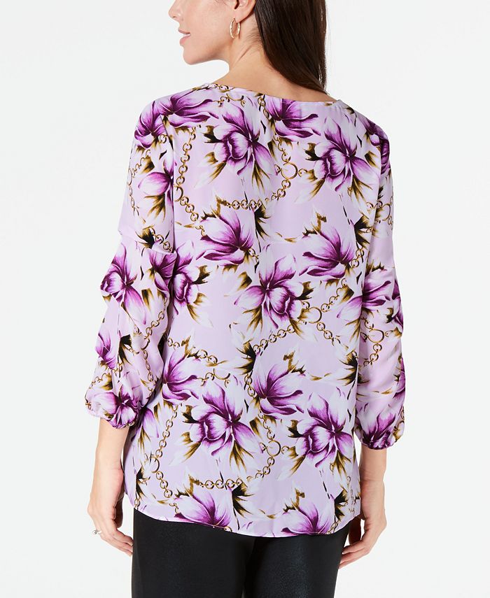 JM Collection Printed Statement-Sleeve Blouse, Created for Macy's - Macy's